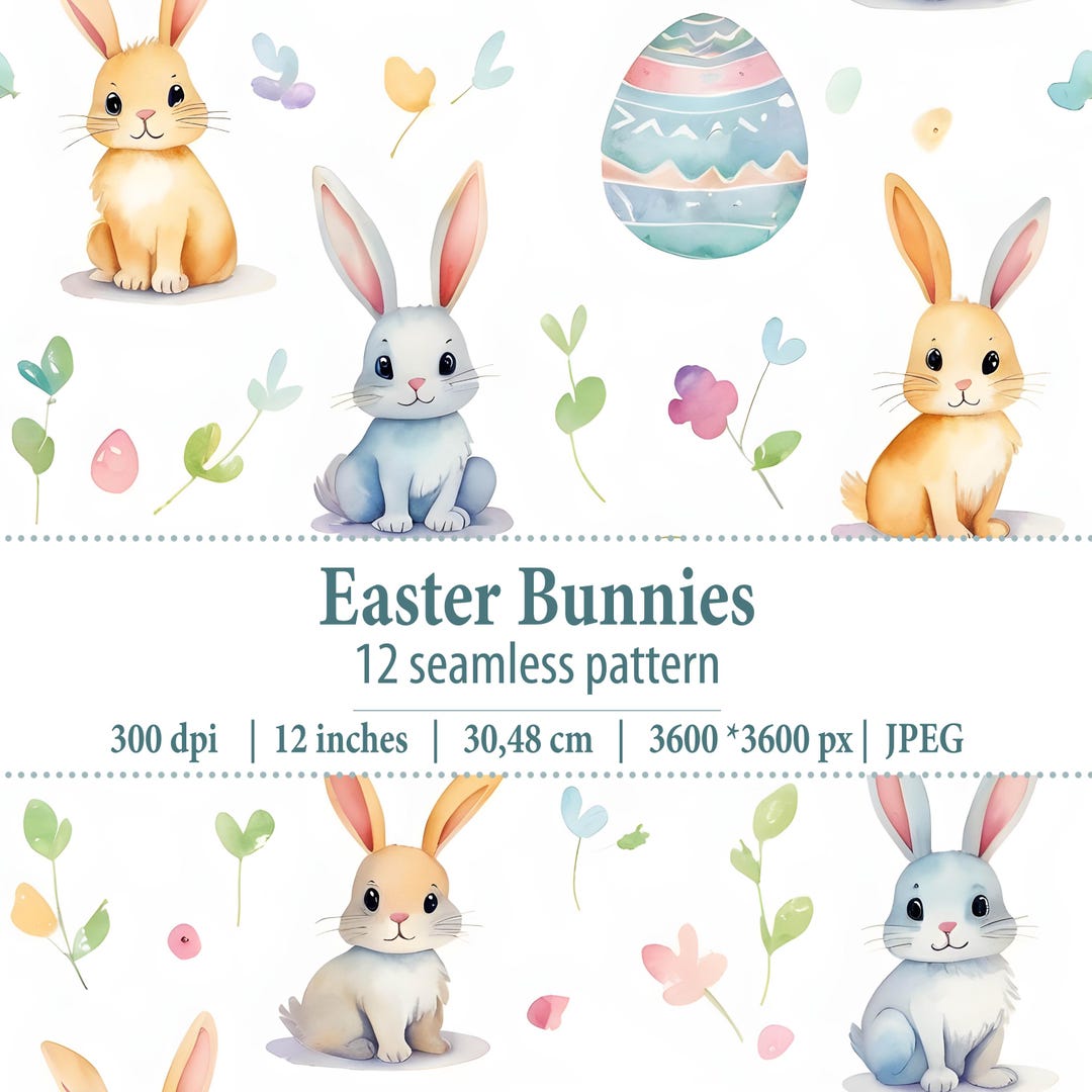Easter Bunnies Patterns | 12 Seamless Hygge Baby Digital Papers 12x12 ...