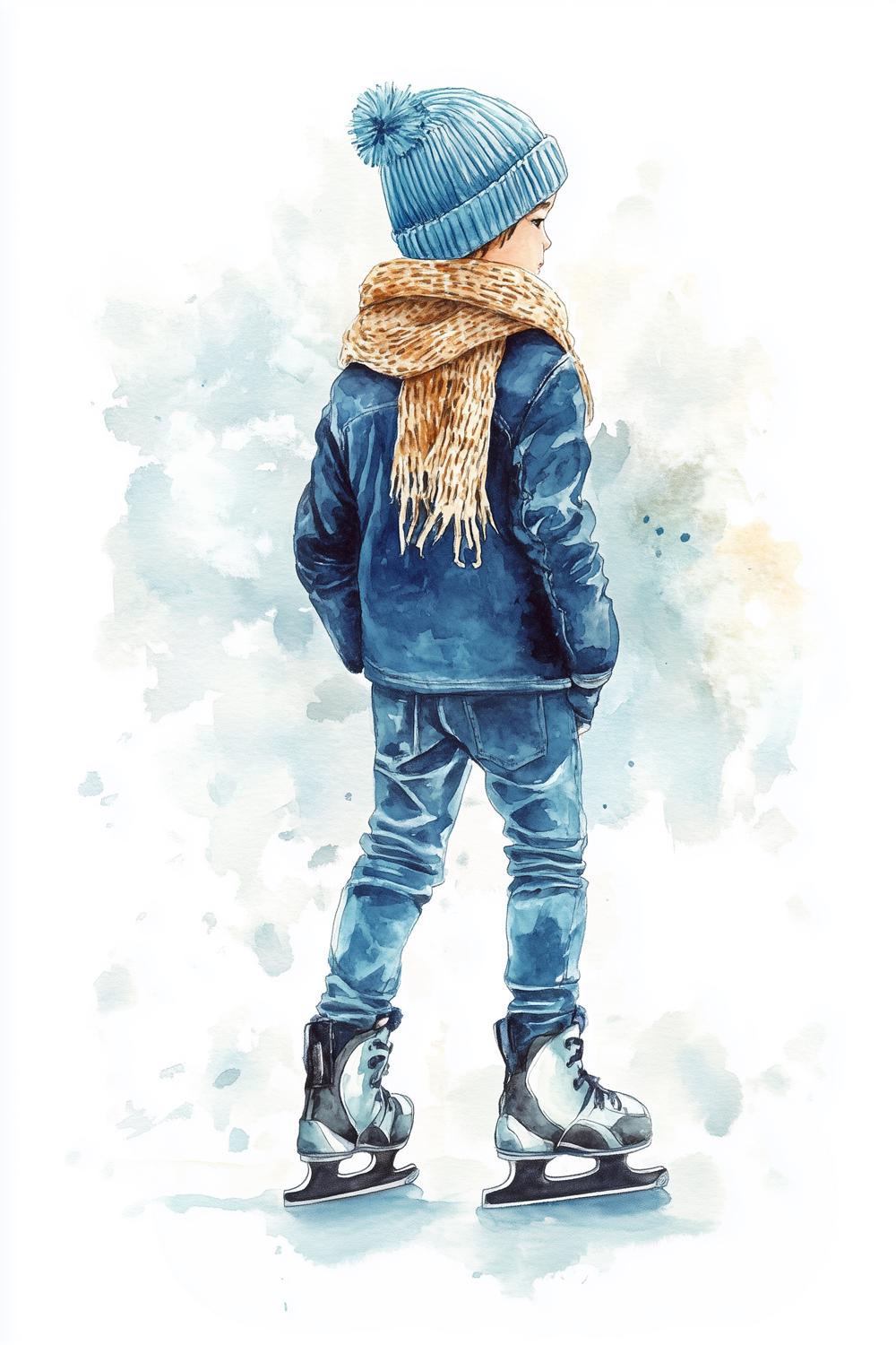 Boys Ice Skating Clipart, 10 High Resolution Watercolor Illustrations ...