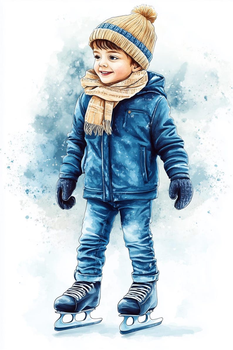 Boys Ice Skating Clipart, 10 High Resolution Watercolor Illustrations ...