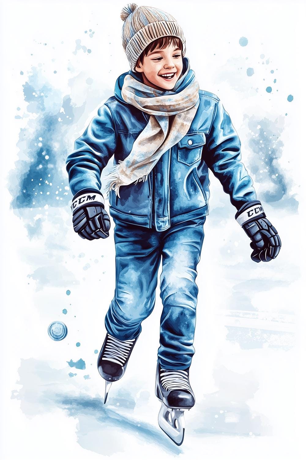 Boys Ice Skating Clipart, 10 High Resolution Watercolor Illustrations ...