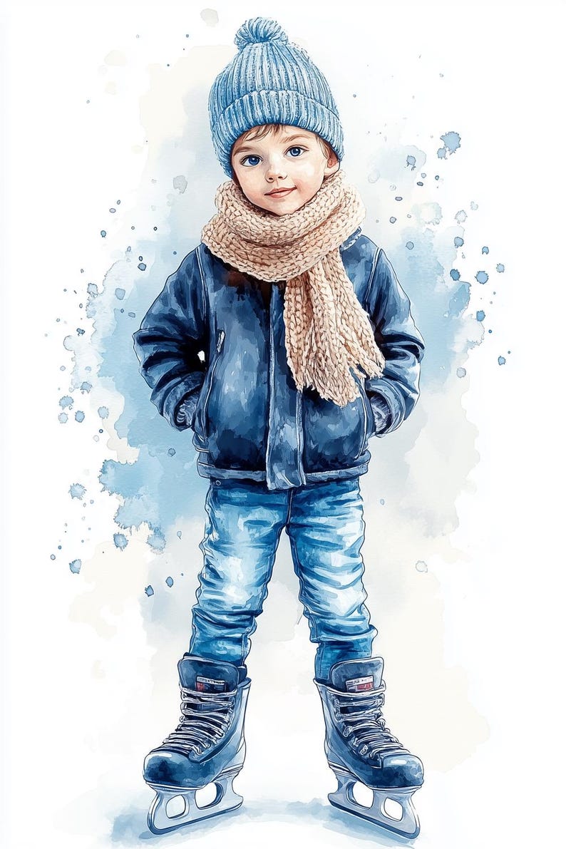 Boys Ice Skating Clipart, 10 High Resolution Watercolor Illustrations ...