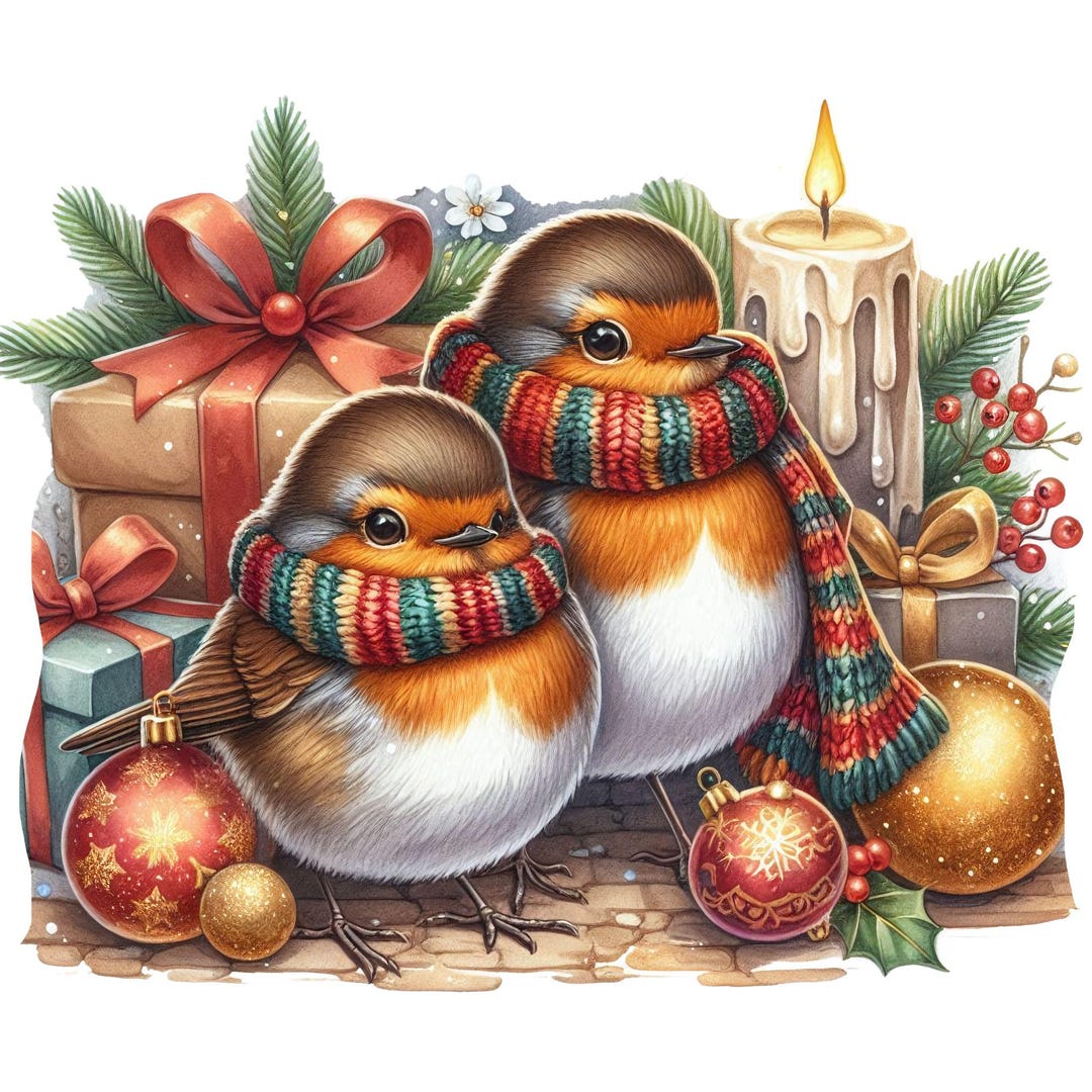 Christmas Bird Clipart, Christmas Bundle Png, Watercolor Christmas ...