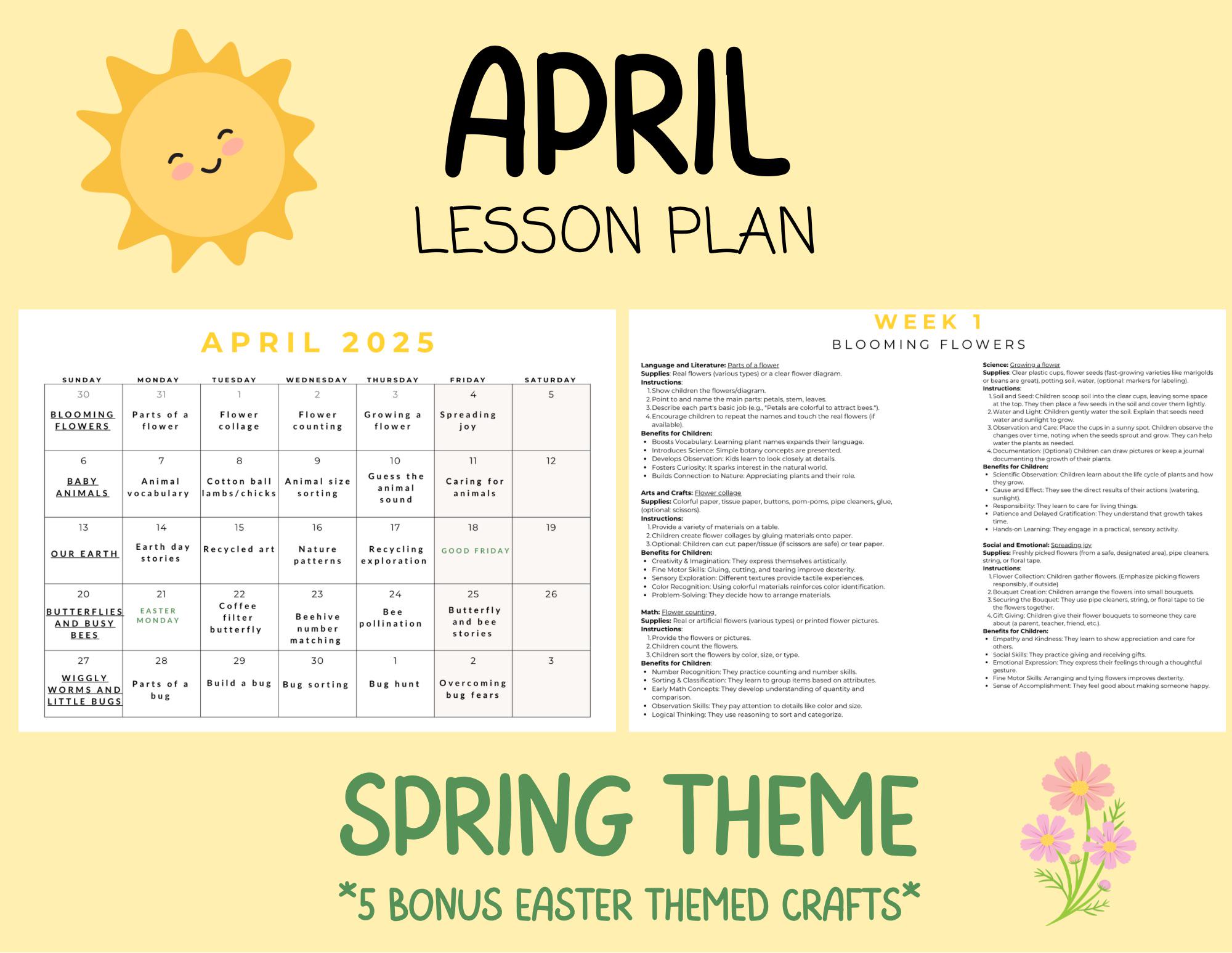 APRIL ACTIVITY PLAN, Daycare Activities, Preschool, Arts and Crafts ...