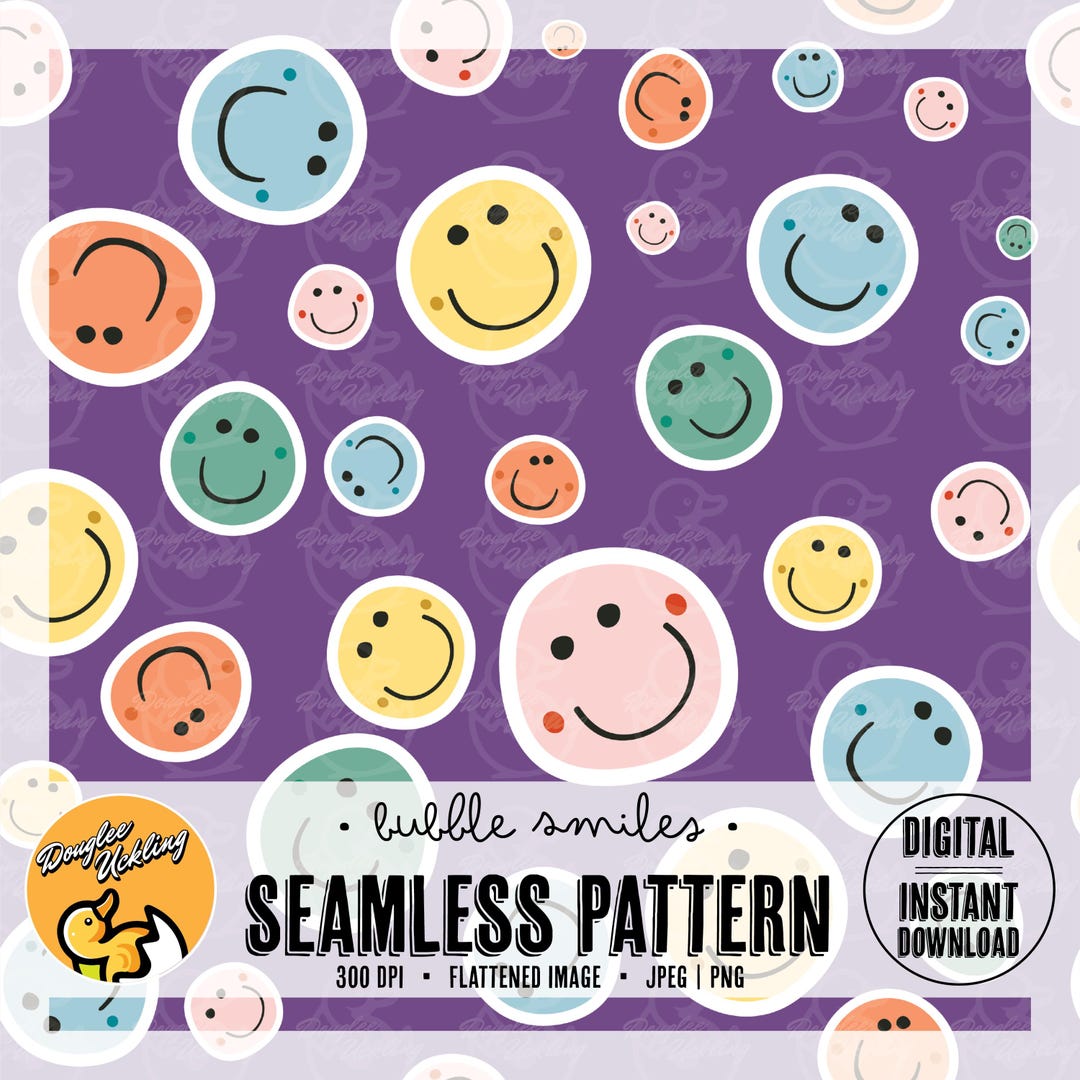 Retro Smiley Face Seamless Pattern: Colorful Happy Design (digital ...