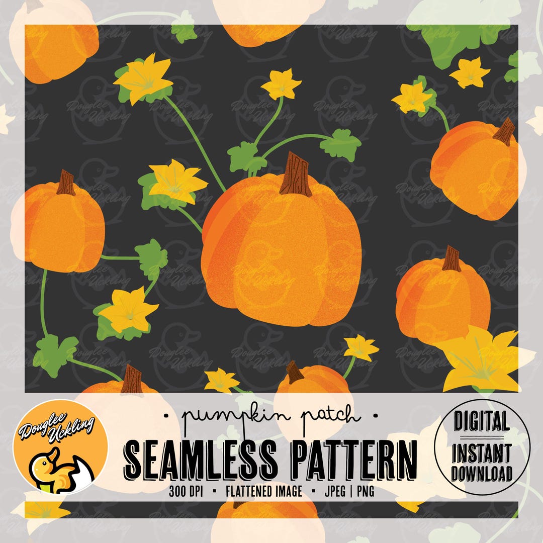 Pumpkin Patch Seamless Pattern: Fall Harvest Digital Paper (JPEG, PNG ...