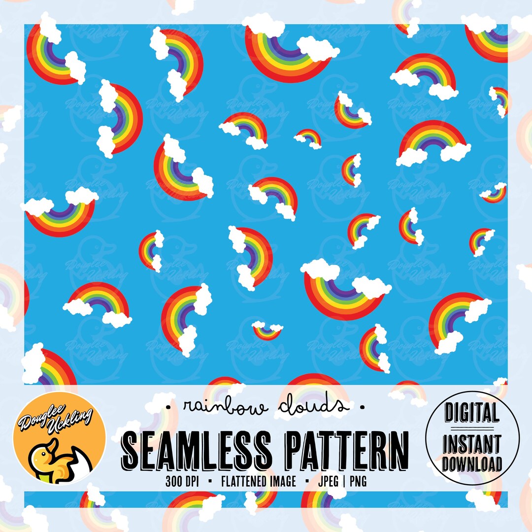 Rainbow Clouds Seamless Pattern | Bright Colorful Digital Paper | Whimsical Cloud Fabric Design ...
