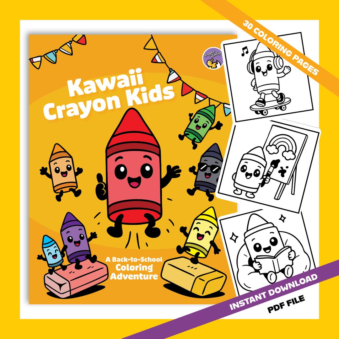 Kawaii Crayon Kids Coloring Book: Back to School Fun (printable PDF ...
