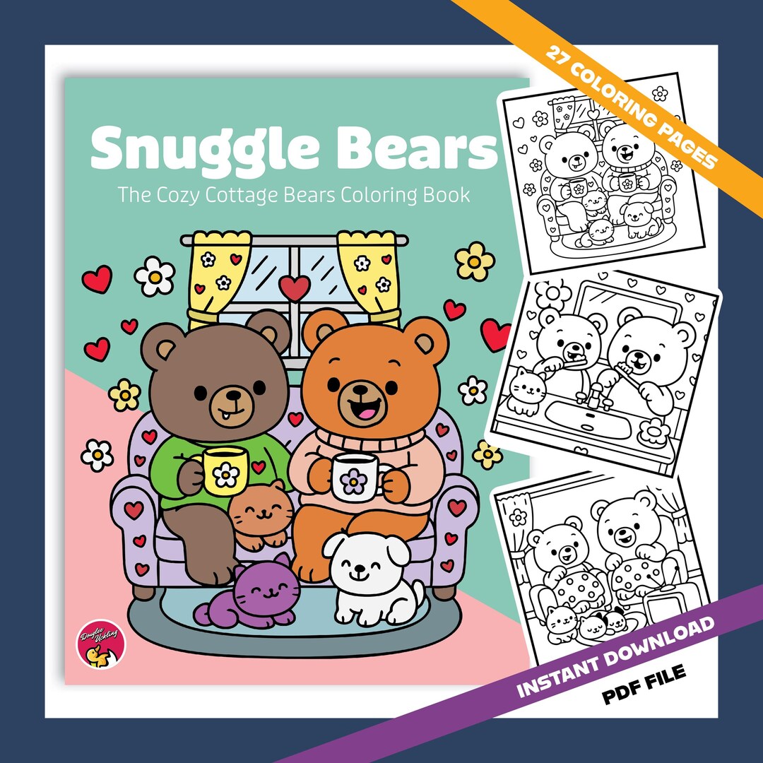 Cozy Cottage Bears Coloring Book: Kawaii Teddy Bear Scenes (printable ...