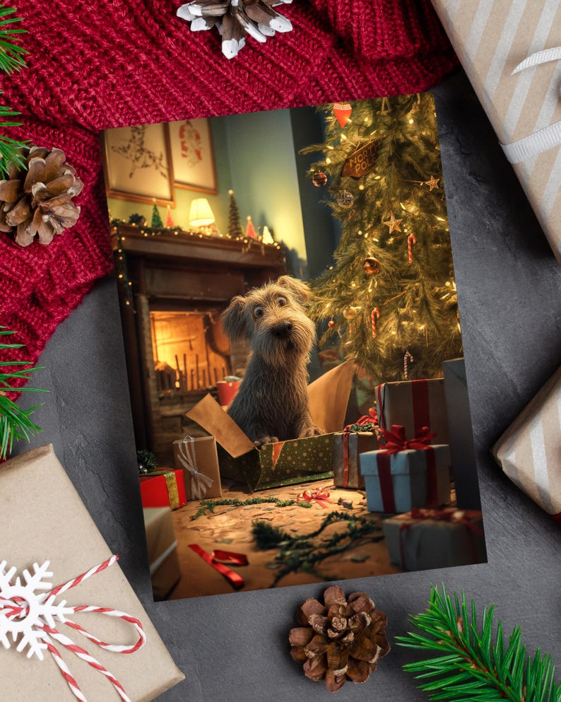 Holiday Dog Greeting Cards | Card Christmas Joy | Funny Pet in Gift Box ...