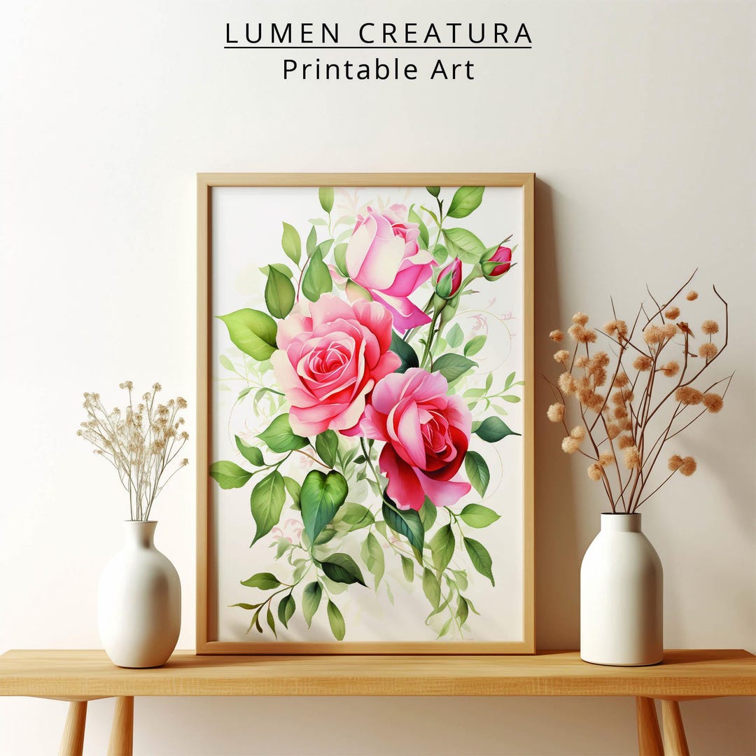 PRINTABLE Rose Flower Wall Art , Watercolor Botanical Bedroom Prints ...