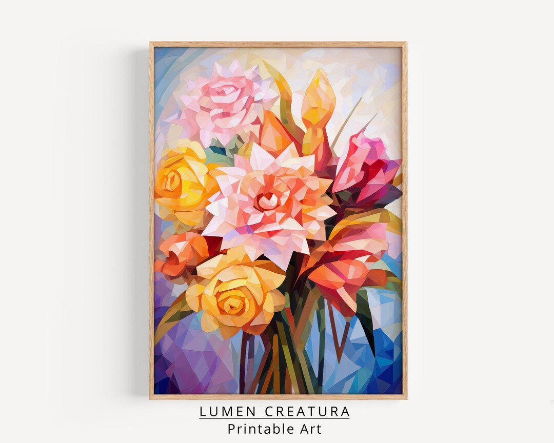 Spring Cubism Flowers Floral Painting, Printable Art, Vintage Flower ...
