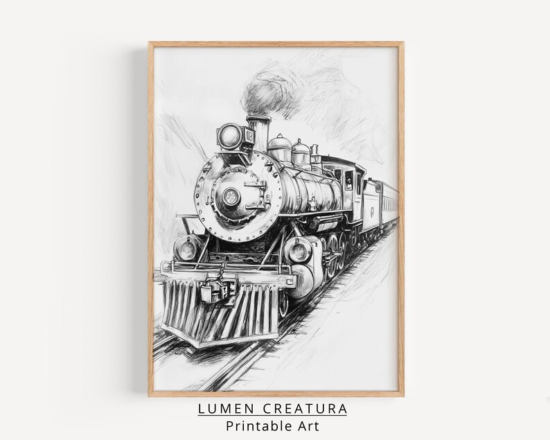 Printable Old Trains Sketch Print Western Wall Art | Vintage Horse ...