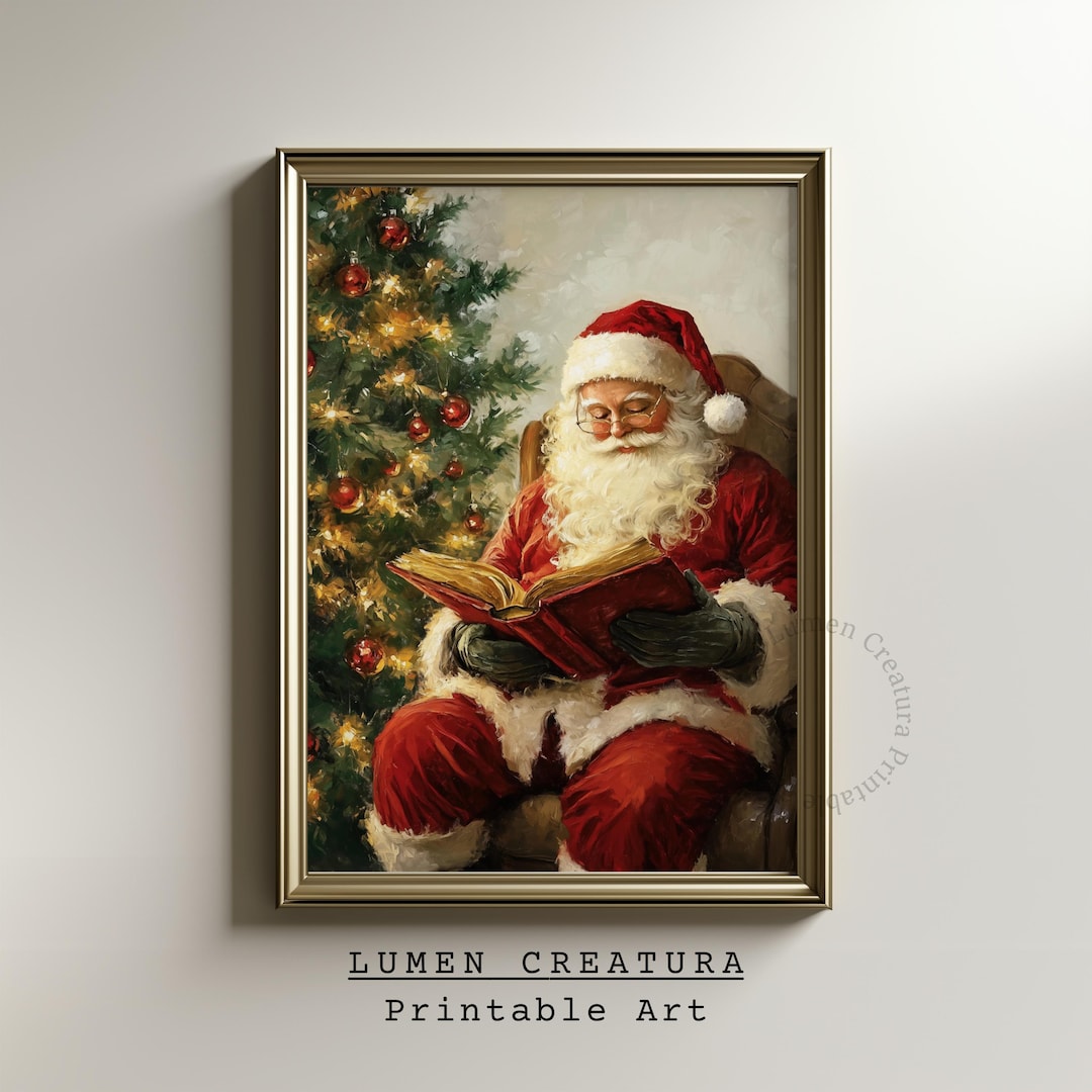 Vintage Santa Reading Book Christmas Wall Art (digital Download) - Etsy