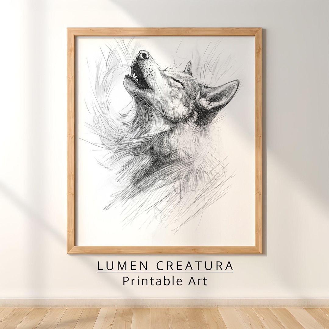 Printable Wolves Sketch Print Western Wall Art | Vintage Horse Sketch ...