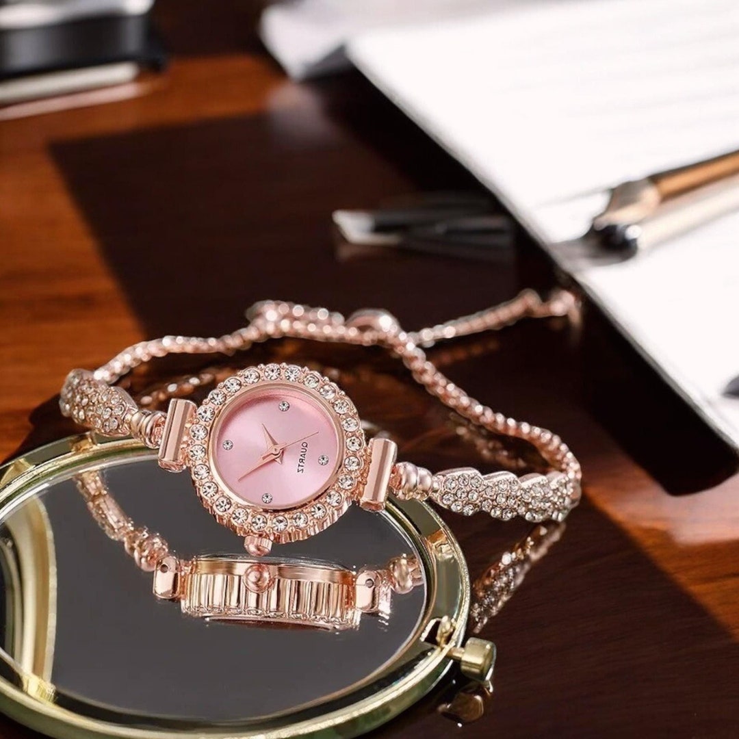 Elegant Rhinestone Bracelet Watch, Vintage Style Charm Bracelet Watch ...