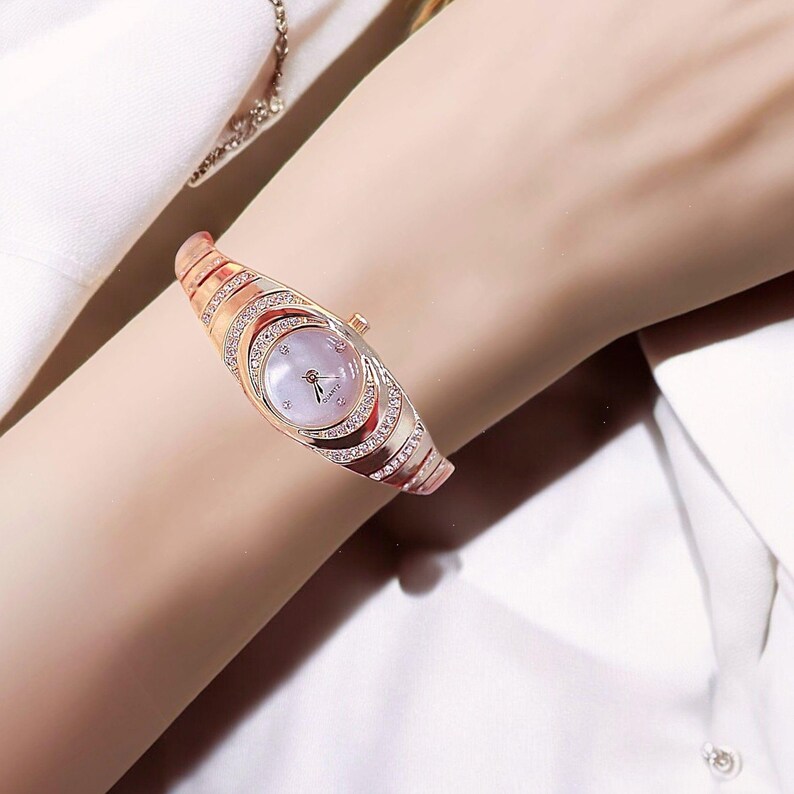 Dainty Silver Watch, Rose Gold Bracelet, Delicate Wristwatch, Glamorous ...