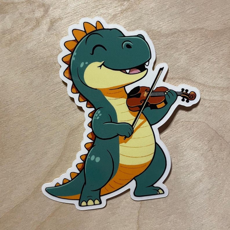 Cute Dinosaur Playing a Violin/fiddle Sticker: Fiddlesaurus - Etsy