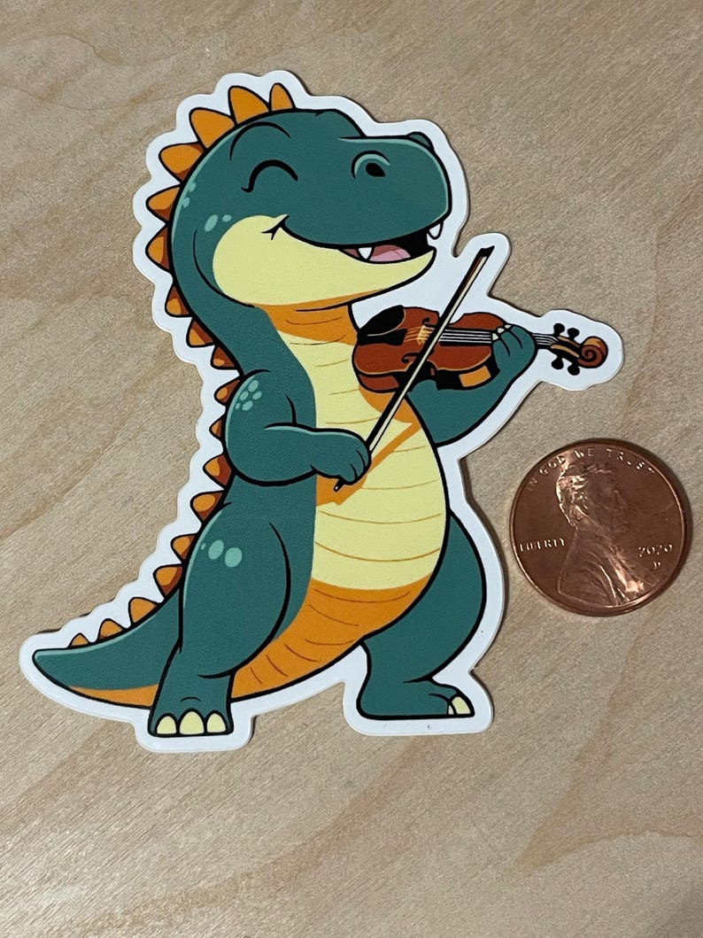 Cute Dinosaur Playing a Violin/fiddle Sticker: Fiddlesaurus - Etsy