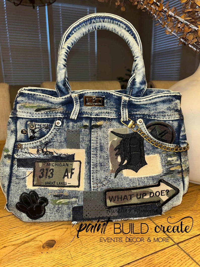 Denim Patch Junk Bag Purse Tote - Custom Freestyle Detroit Edition - Etsy