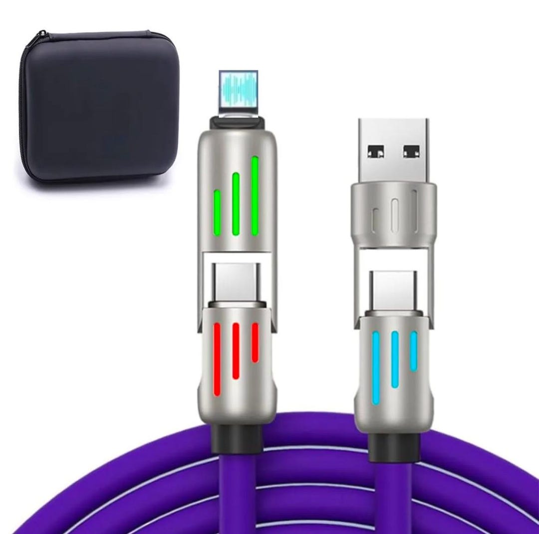 240W Super Fast 4-in-1 Charging USB Cable RGB Color LED Data Cable for ...