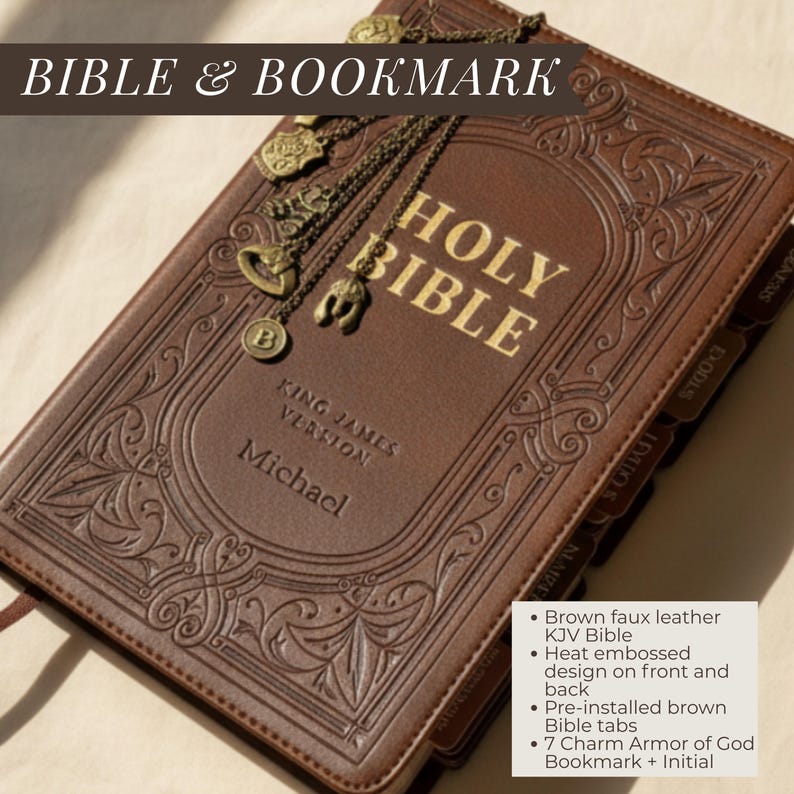Large Print KJV Bible With Tabs Brown Faux Leather Custom Initial Charm ...