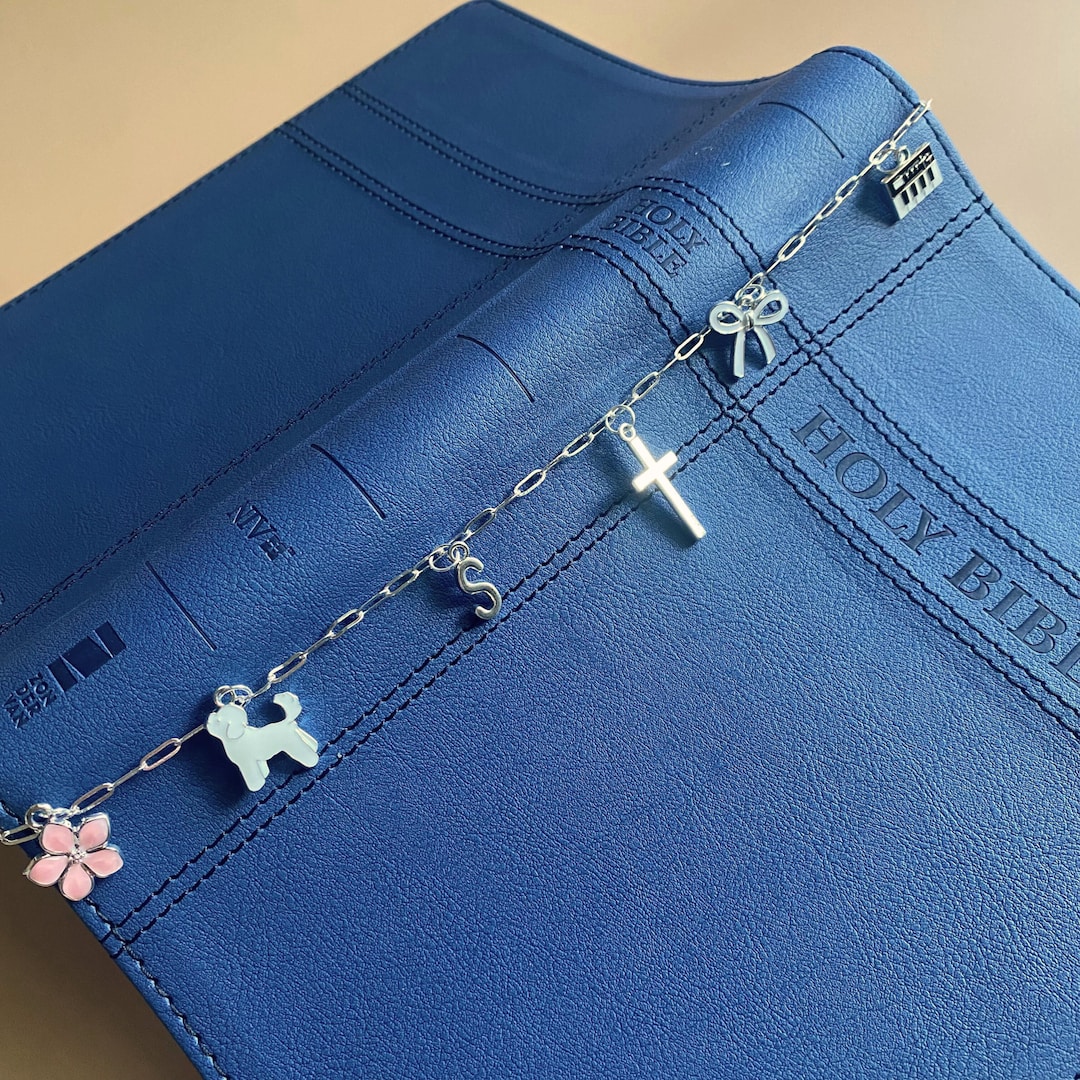 Silver Bible Charm Chain Christian Bible Accessory Scripture Bookmark ...