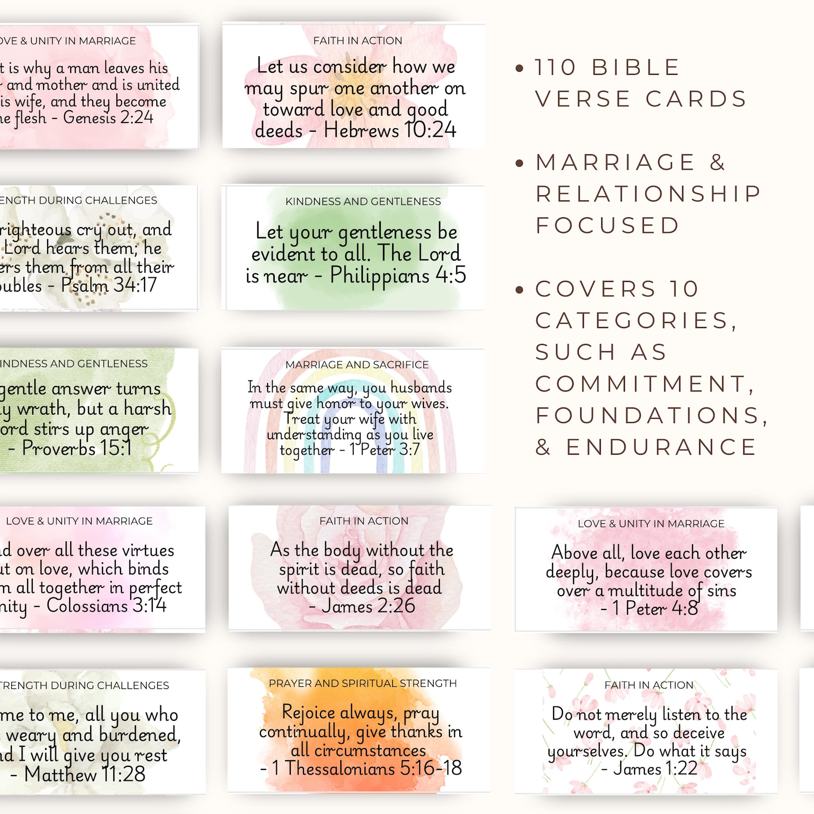 Marriage Bible Verse Cards for Couples Newlyweds Christian Scripture ...