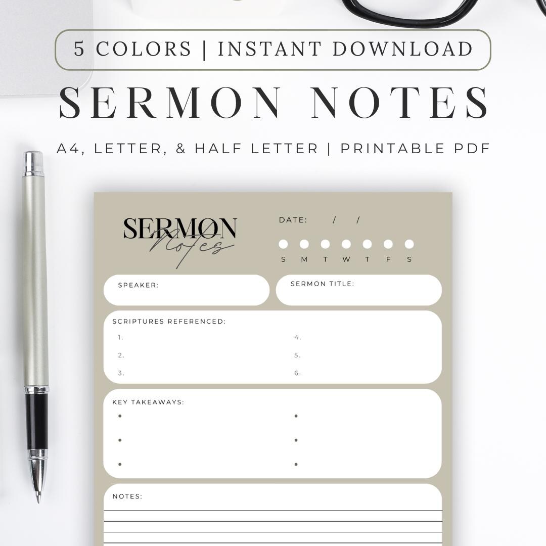 Sermon Notes Printable Church Notes Digital Download Faith Based Note ...