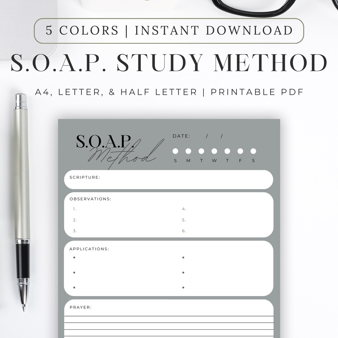 Downloadable Printable SOAP Method Journaling Template Bible Study ...