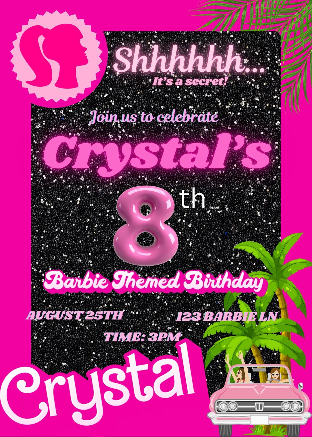 Barbie-themed Birthday Invitation - Customizable Digital Download - Etsy