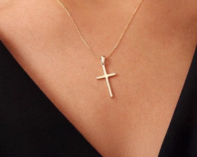 Simple Skinny Gold Cross Necklace - 14K Gold Fill Chain, Christian ...