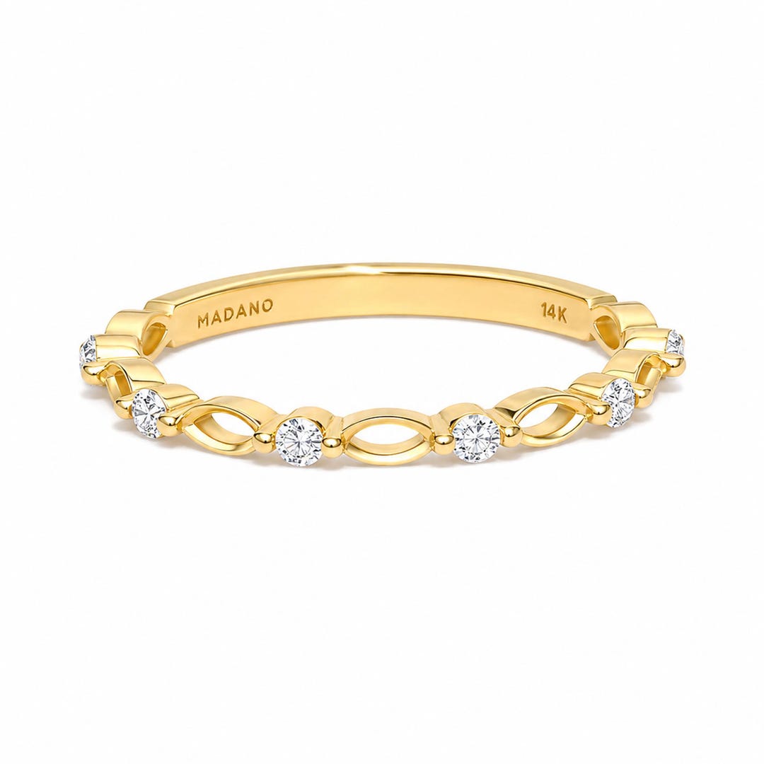 14K Solid Gold Diamond Chain Link Ring, Dainty Stacking Band - Etsy