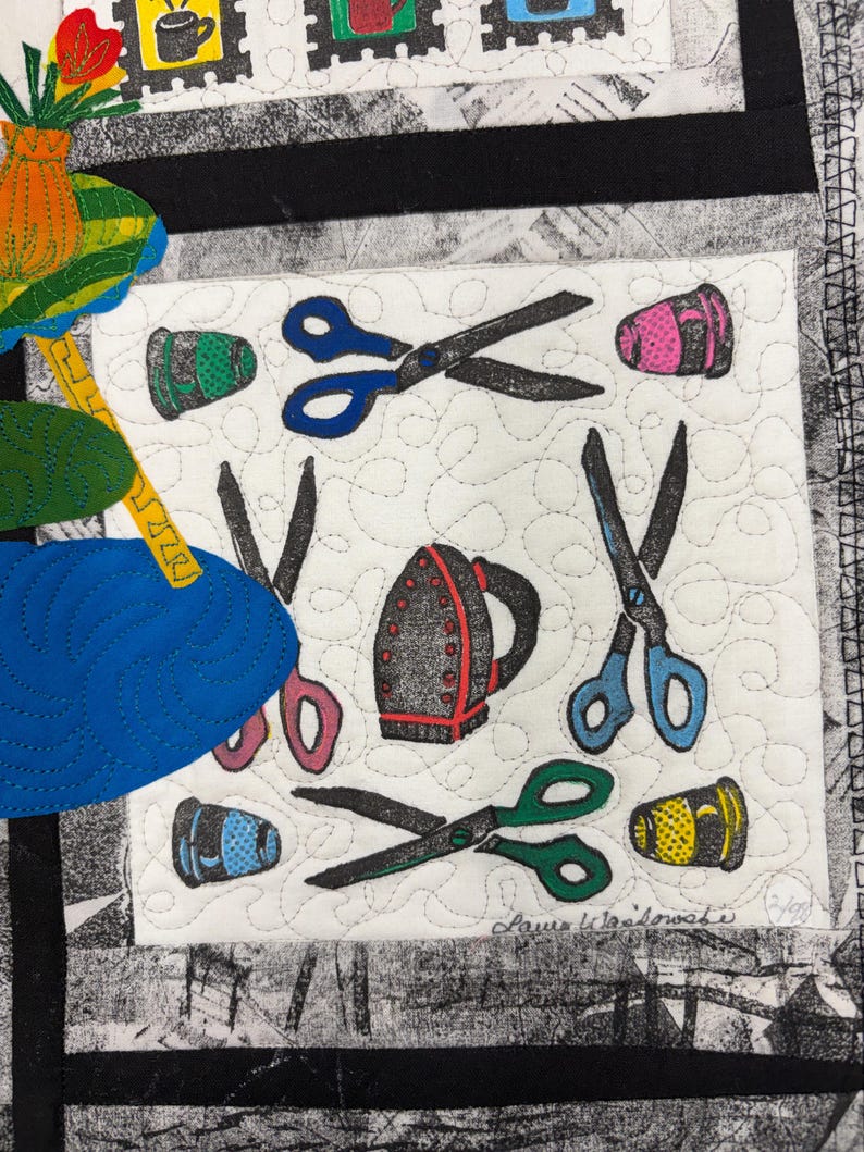 Whimsical Art Quilt: Featuring Sewing and Quilting Notions - Etsy