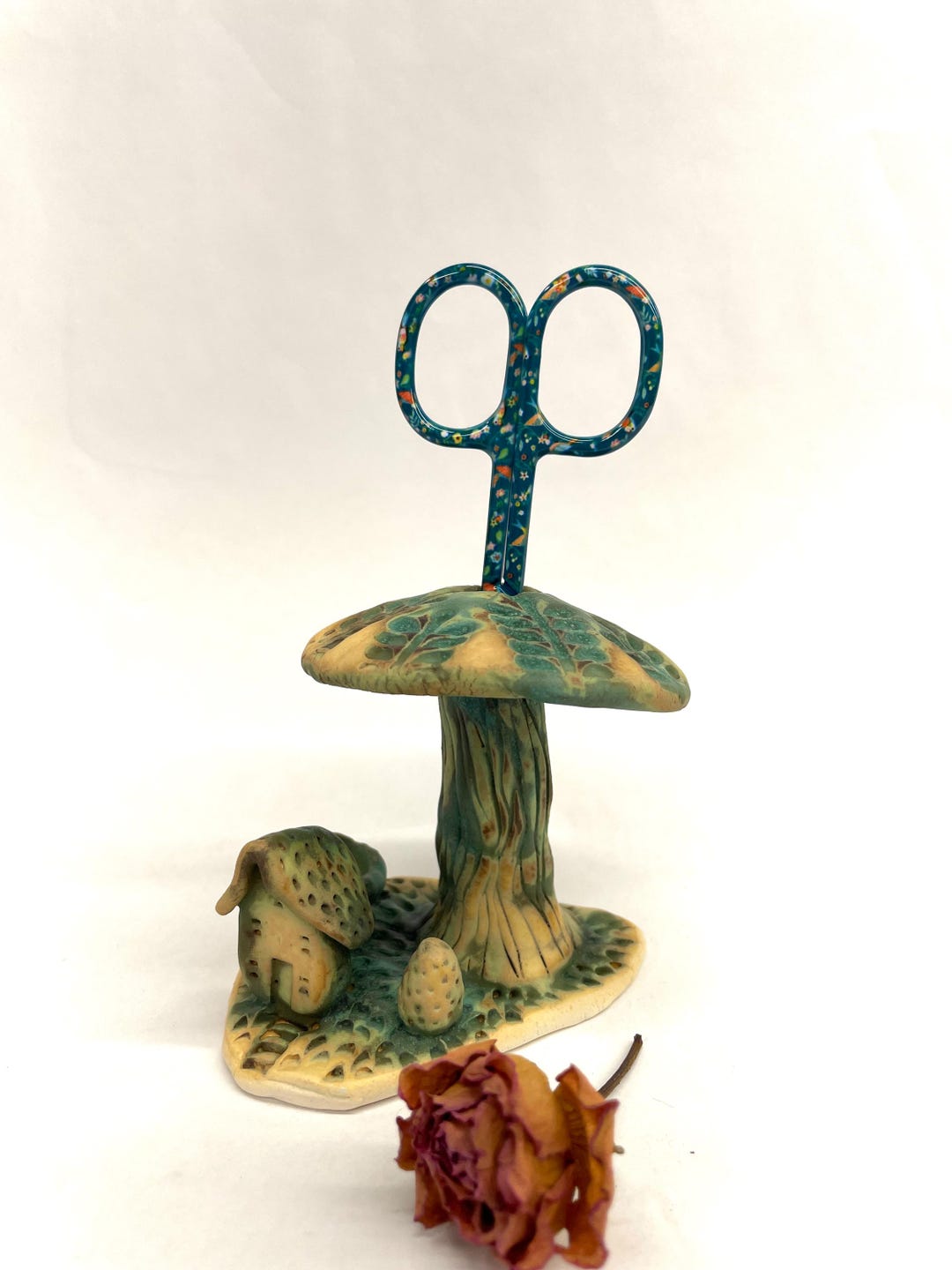 Hand-built Ceramic Scissors Holder: Whimsical House and Tree, a Unique ...