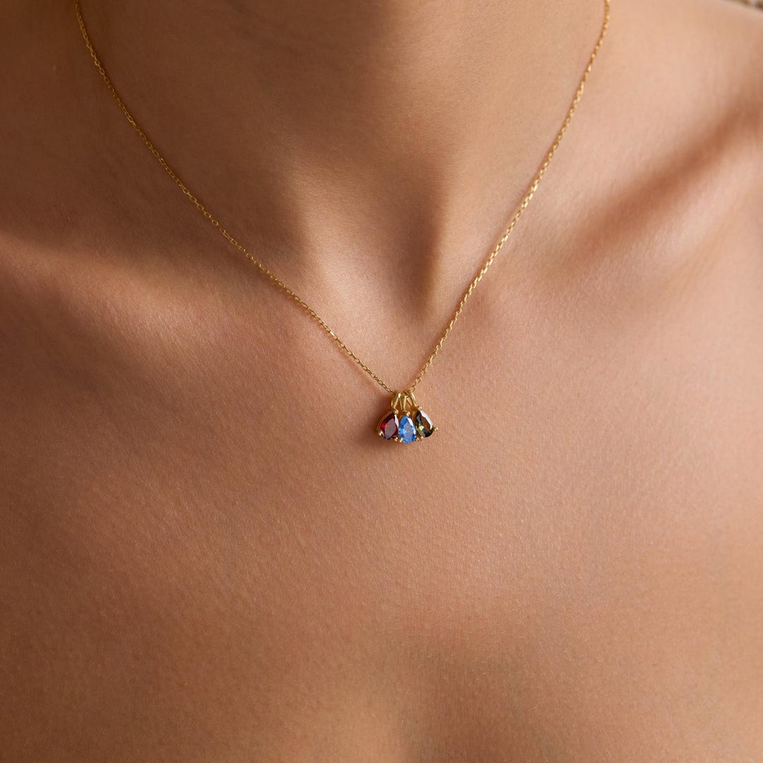 14K Gold Birthstone Necklace, Minimalist Necklace, Dainty Diamond ...