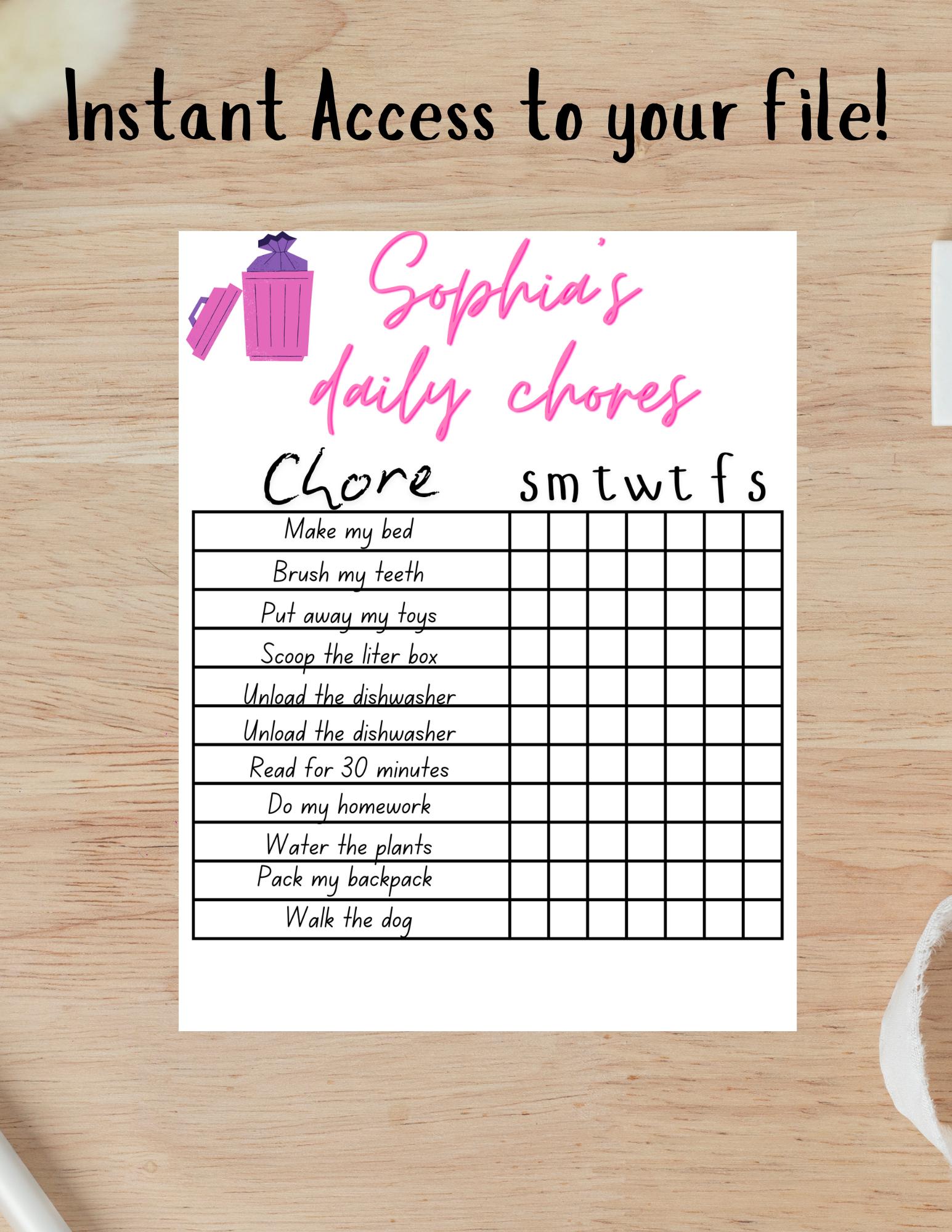 Editable Kids Chore Chart Printable Daily Chores Tracker for Kids ...