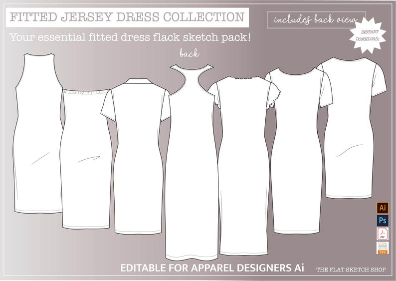 Fitted Jersey Dress Sketch Pack Collection - Etsy