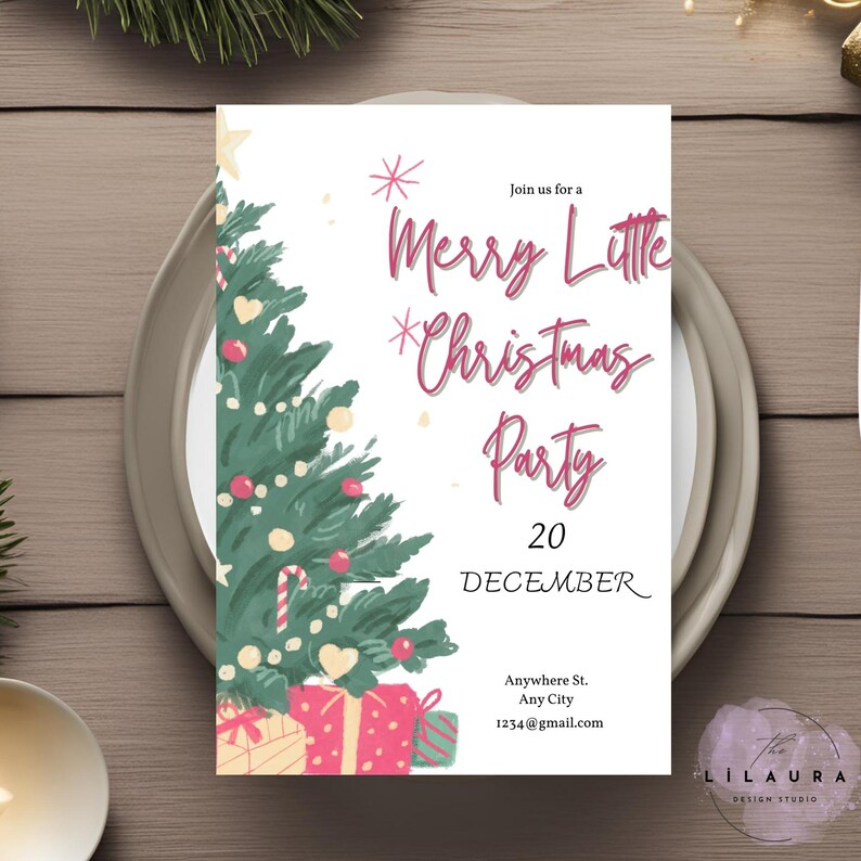 Printable Christmas Party Invitation, Digital Holiday Invite, Modern ...