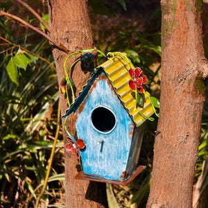 Handmade Metal Rustic Birdhouse, With Hand Painted Floral Design ...