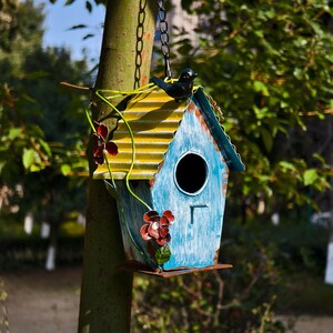 Handmade Metal Rustic Birdhouse, With Hand Painted Floral Design ...