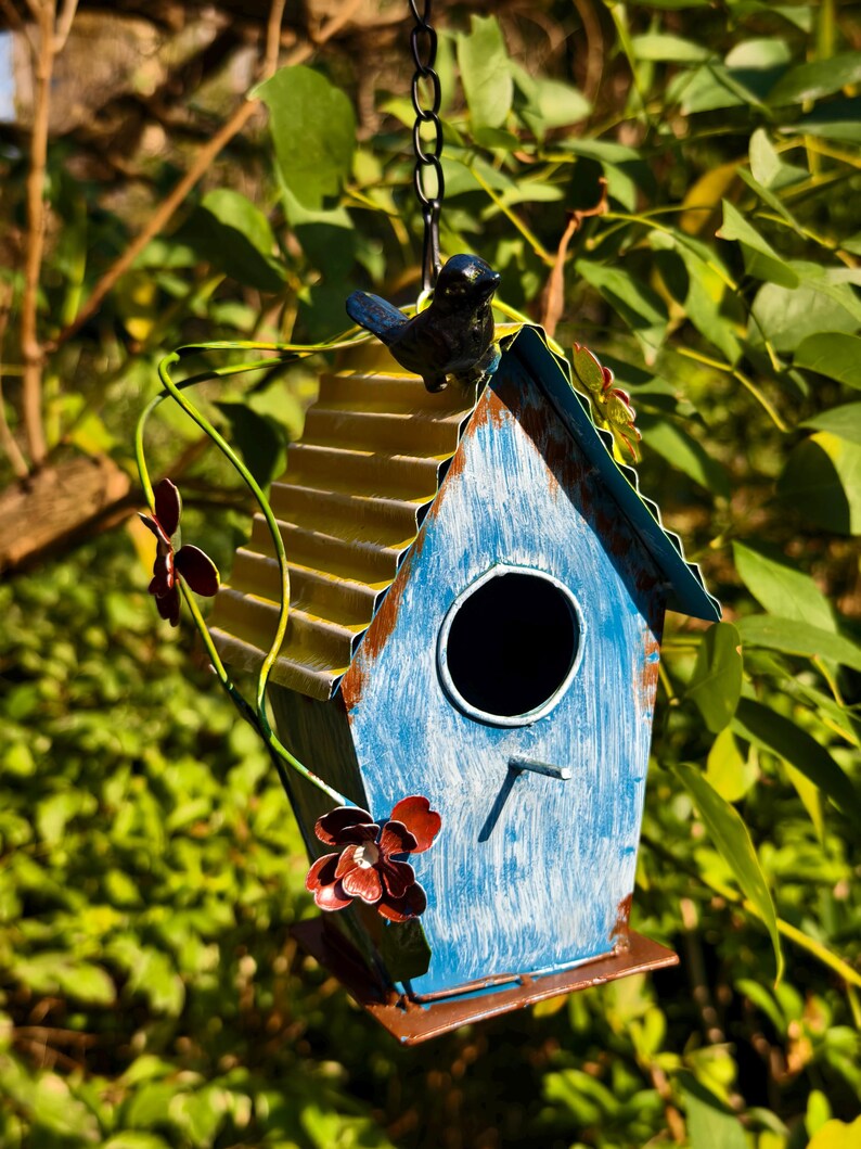 Handmade Metal Rustic Birdhouse, With Hand Painted Floral Design ...