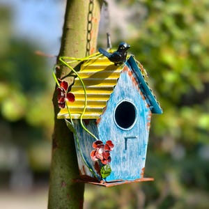 Handmade Metal Rustic Birdhouse, With Hand Painted Floral Design ...