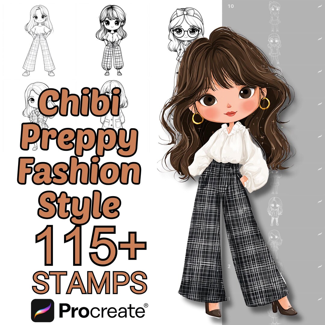 Procreate Chibi Preppy Fashion Style Brushes | 140+ Preppy Fashion ...
