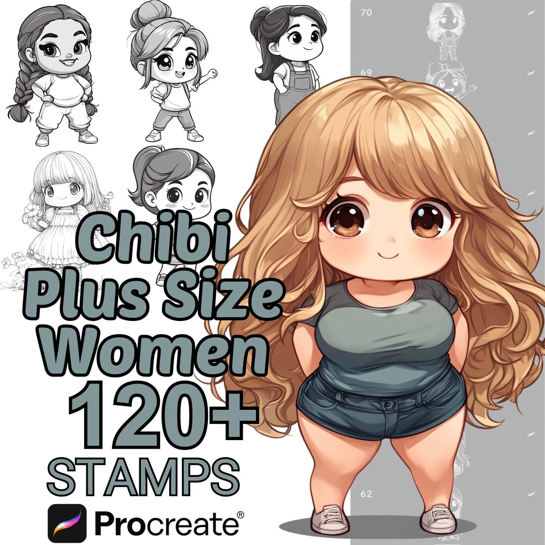Procreate Chibi Plus Size Woman Brushes | 120+ Cute Chibi Plus Size ...