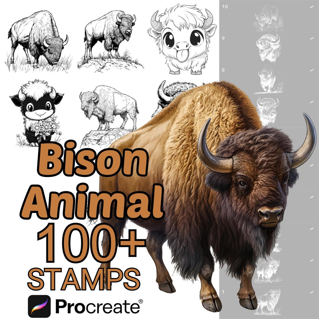 Procreate Bison Animals Brushes | 100+ Bison Animals Procreate Stamps ...