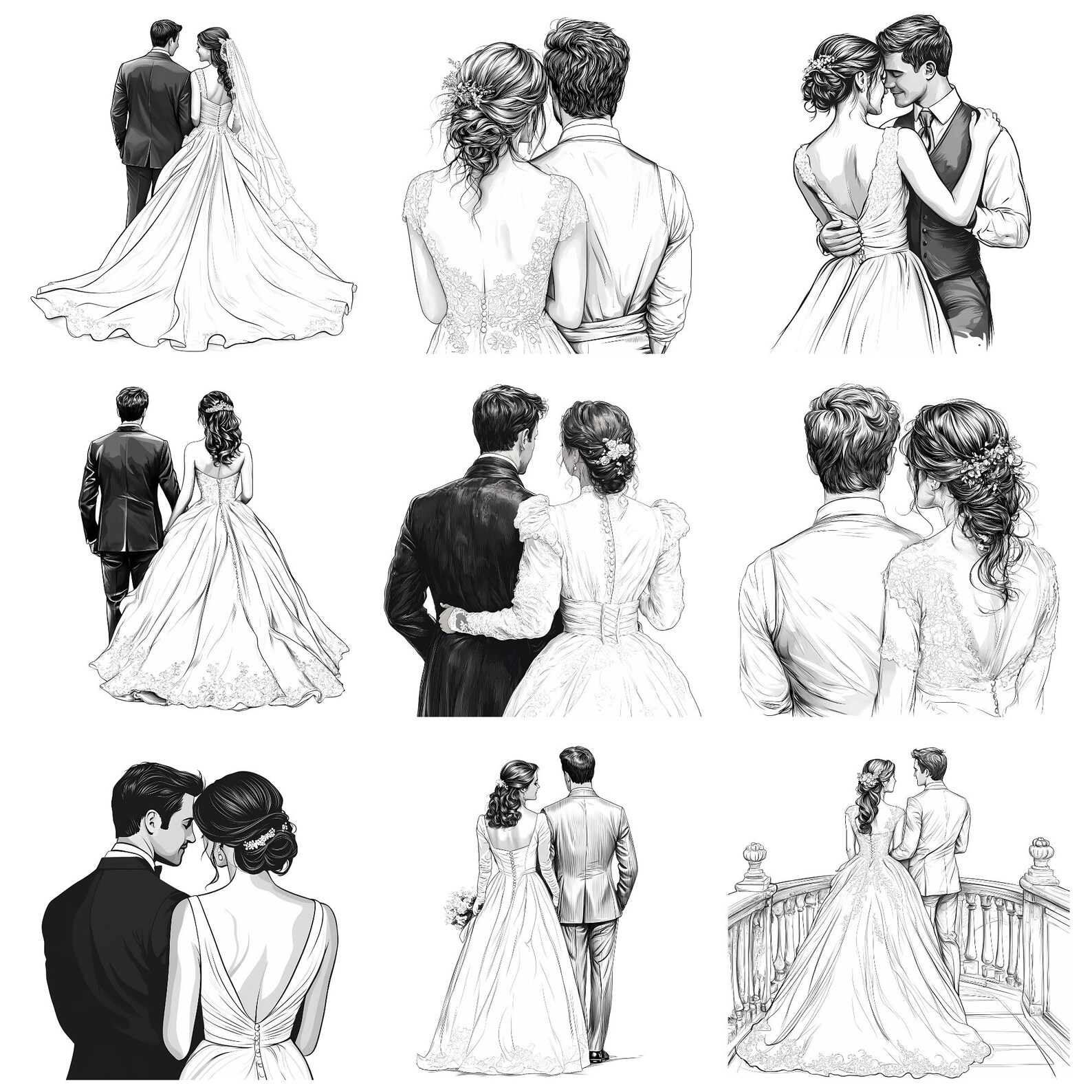 Procreate Bride and Groom Back View Brushes | 100+ Couple Procreate ...
