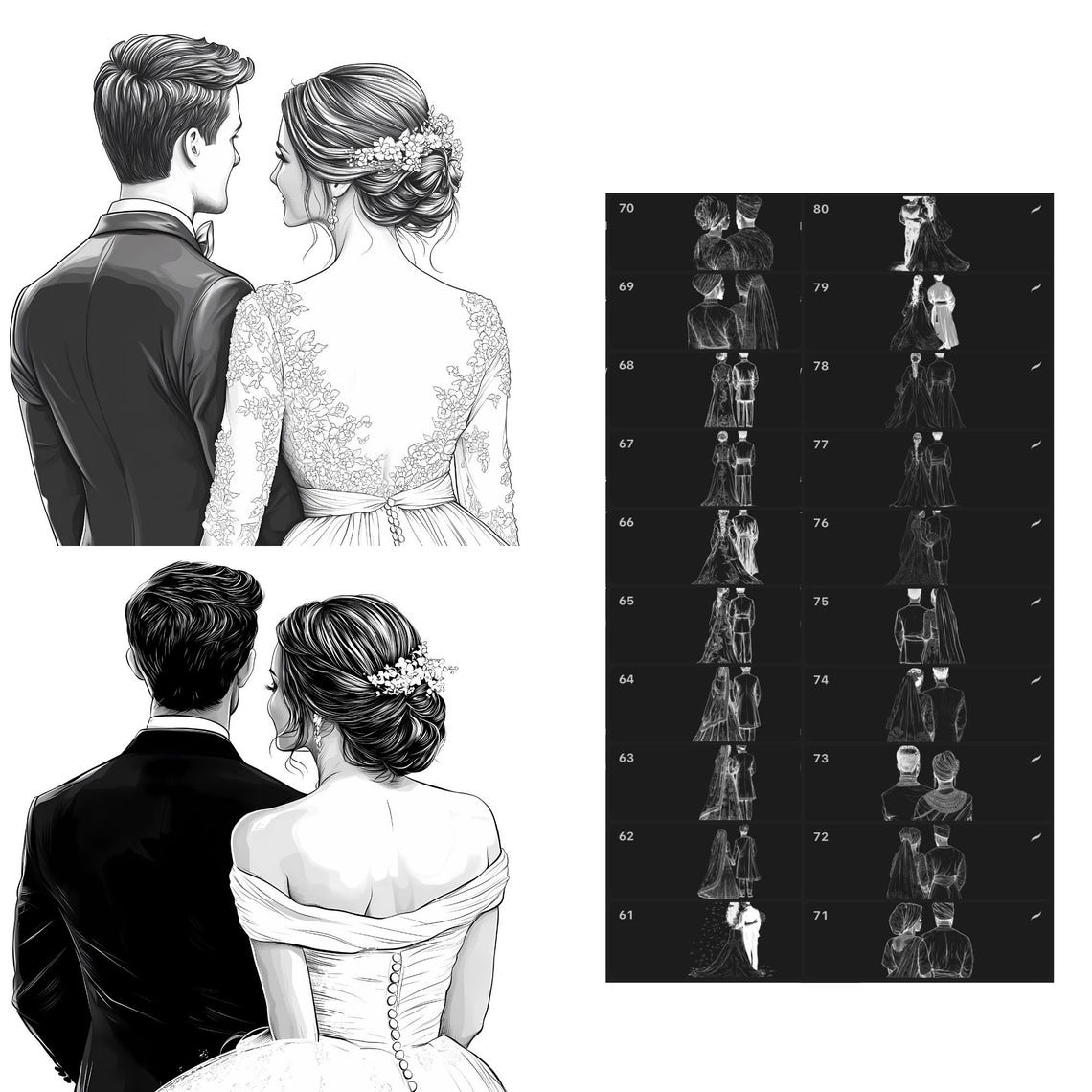 Procreate Bride and Groom Back View Brushes | 100+ Couple Procreate ...