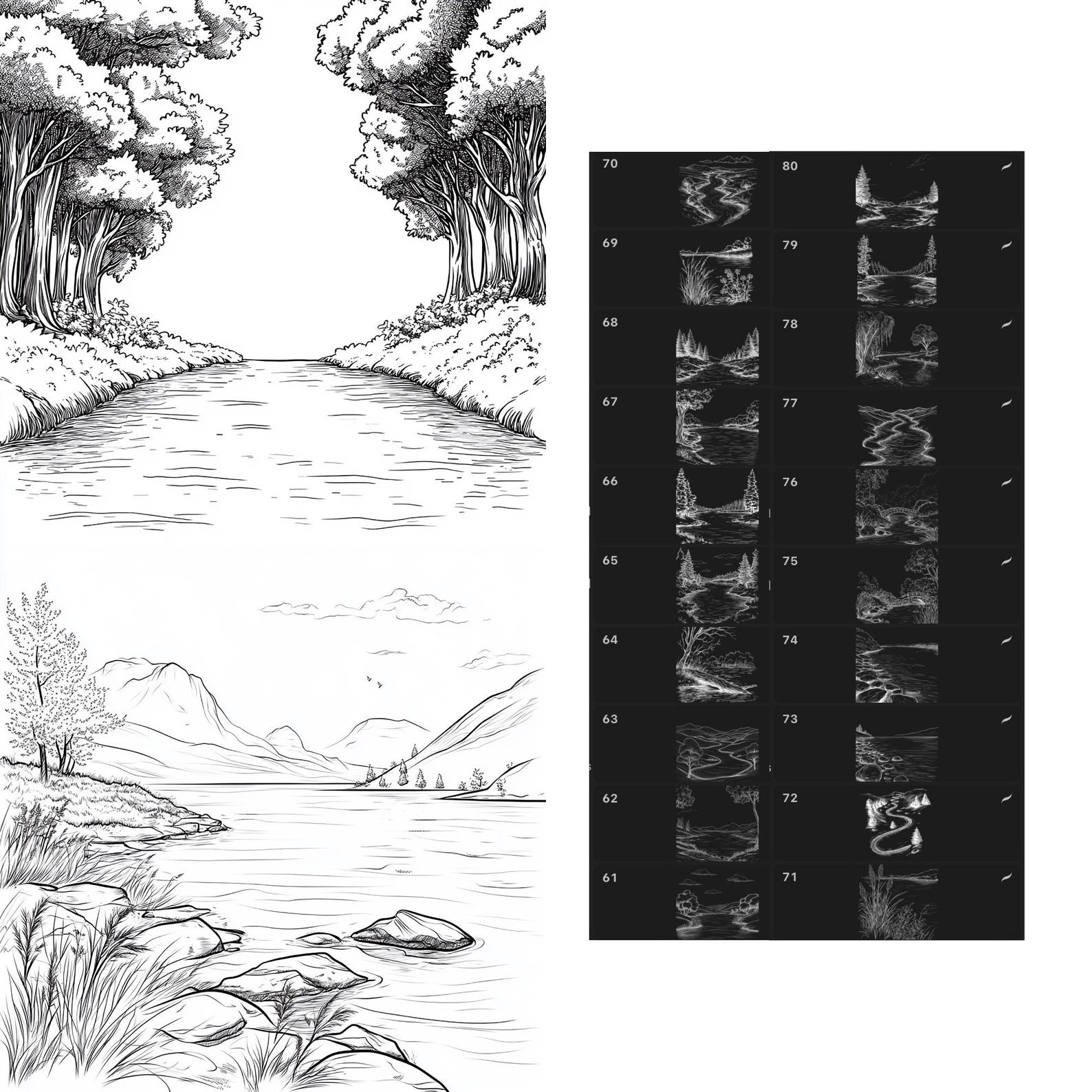 Procreate River View Brushes | 100+ River Side Landscape Procreate ...