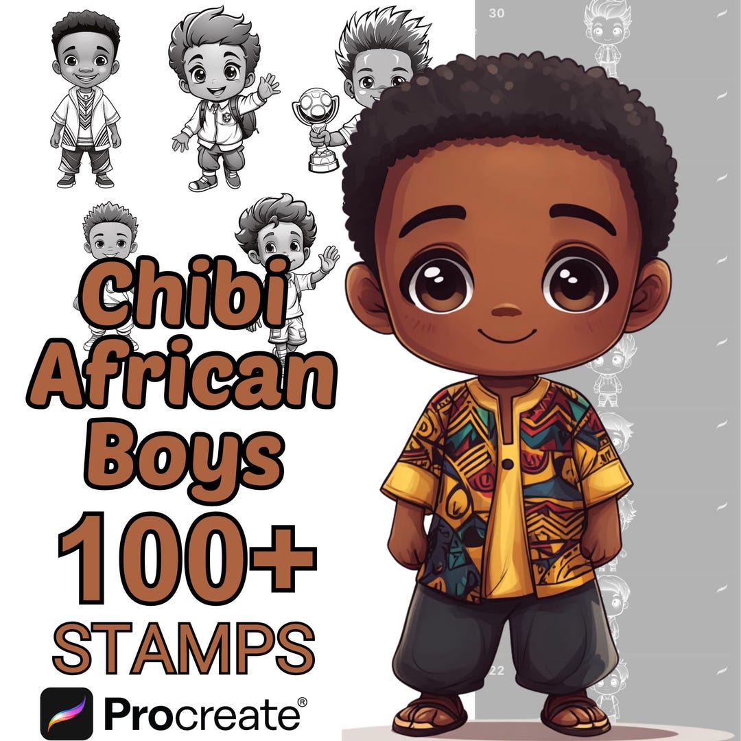 Procreate African Chibi Boys Brushes | 100+ Cute Chibi Boys Procreate ...
