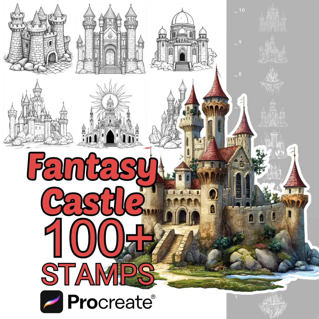 Procreate Fantasy Castle Brushes | 100+ Fantasy Castle Procreate Stamps ...